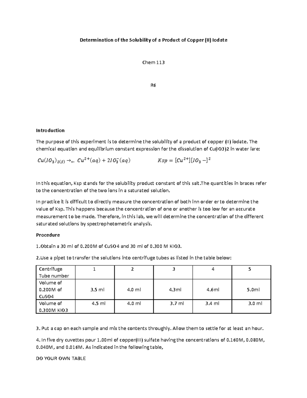 Determination of KSP of Copper(II) Iodate Mejia SD - Determination of ...