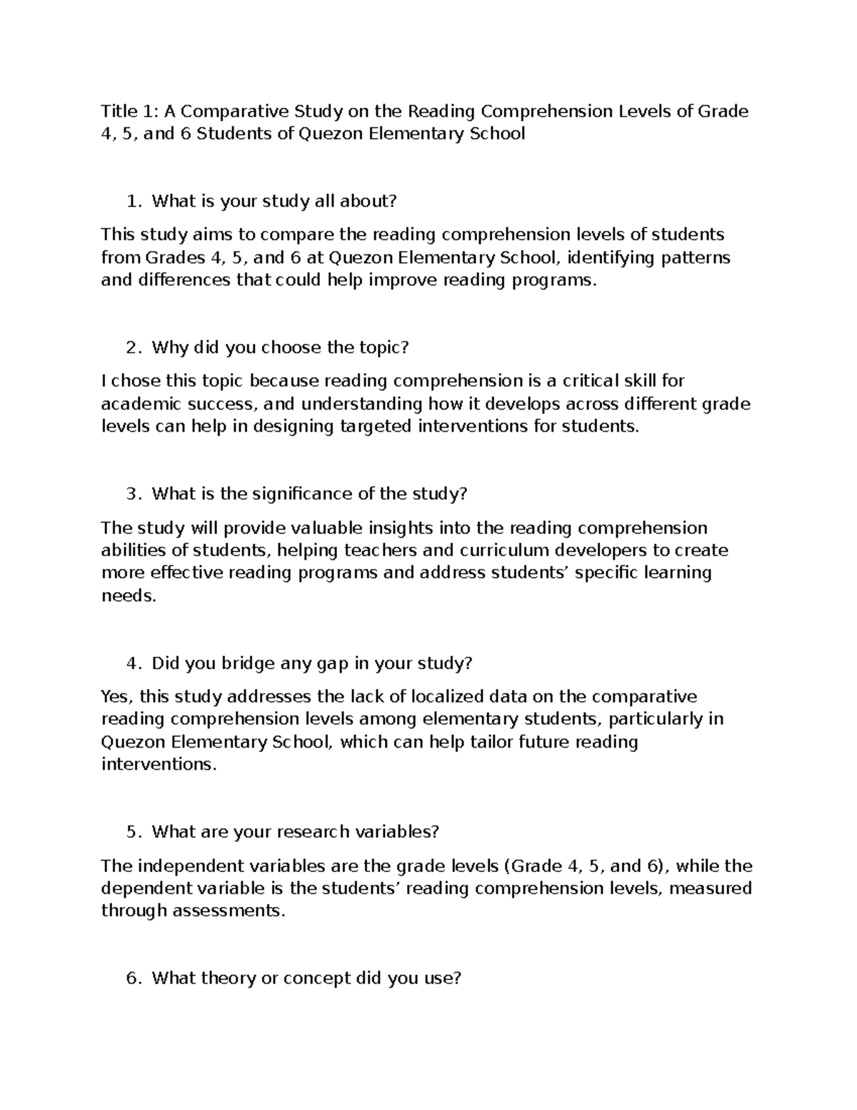 L - Shjsjdbdjskssk - Title 1: A Comparative Study on the Reading ...