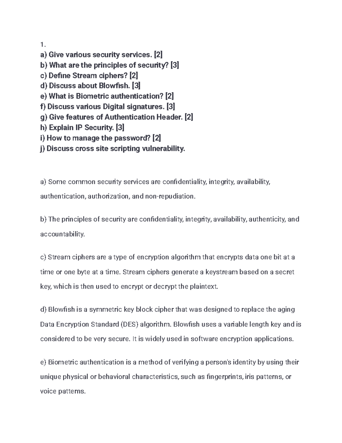 a) Give various security services. [2] b) What are the principles of ...