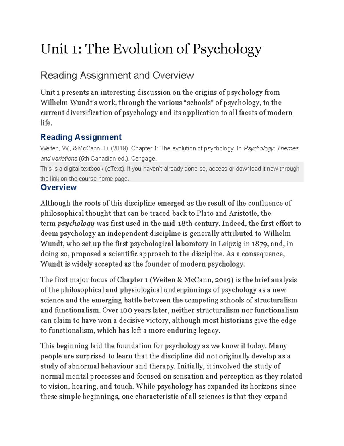 Unit 1 - Summary General Psychology - Unit 1: The Evolution of ...