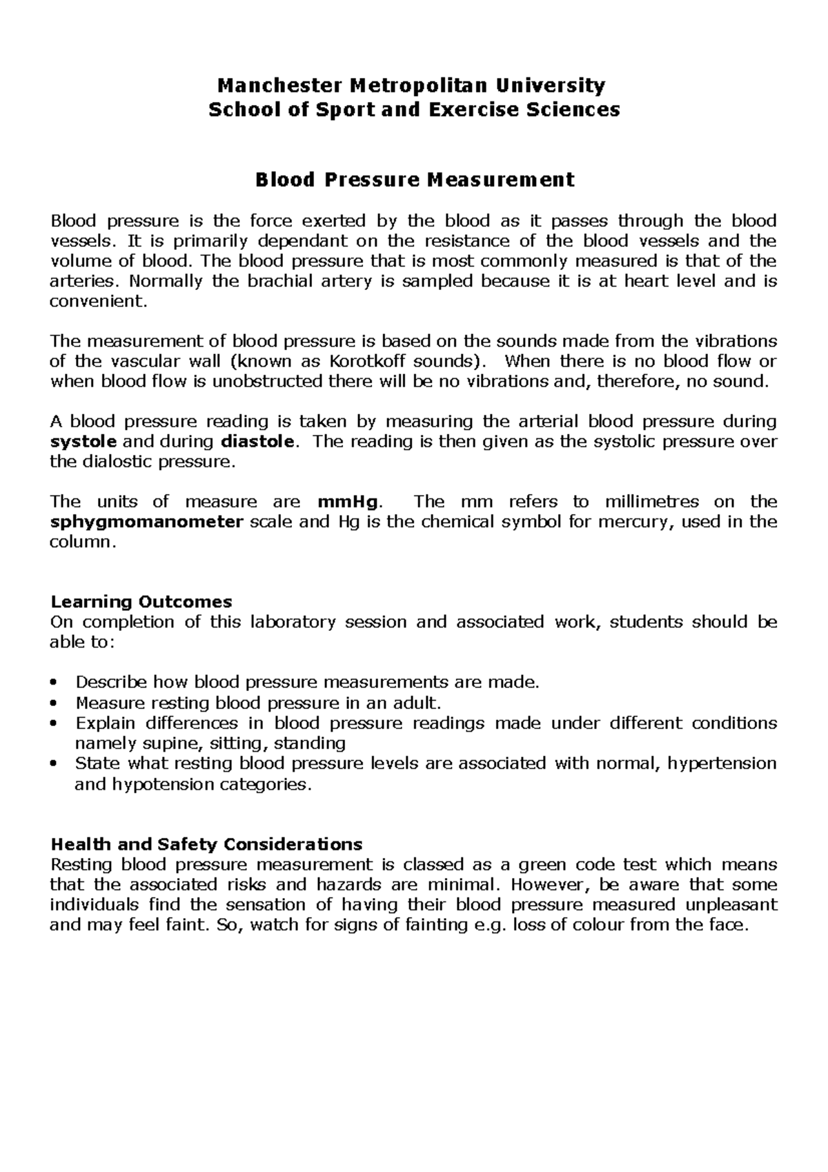 Lab 3 Blood pressure - C600 - MMU - Studocu