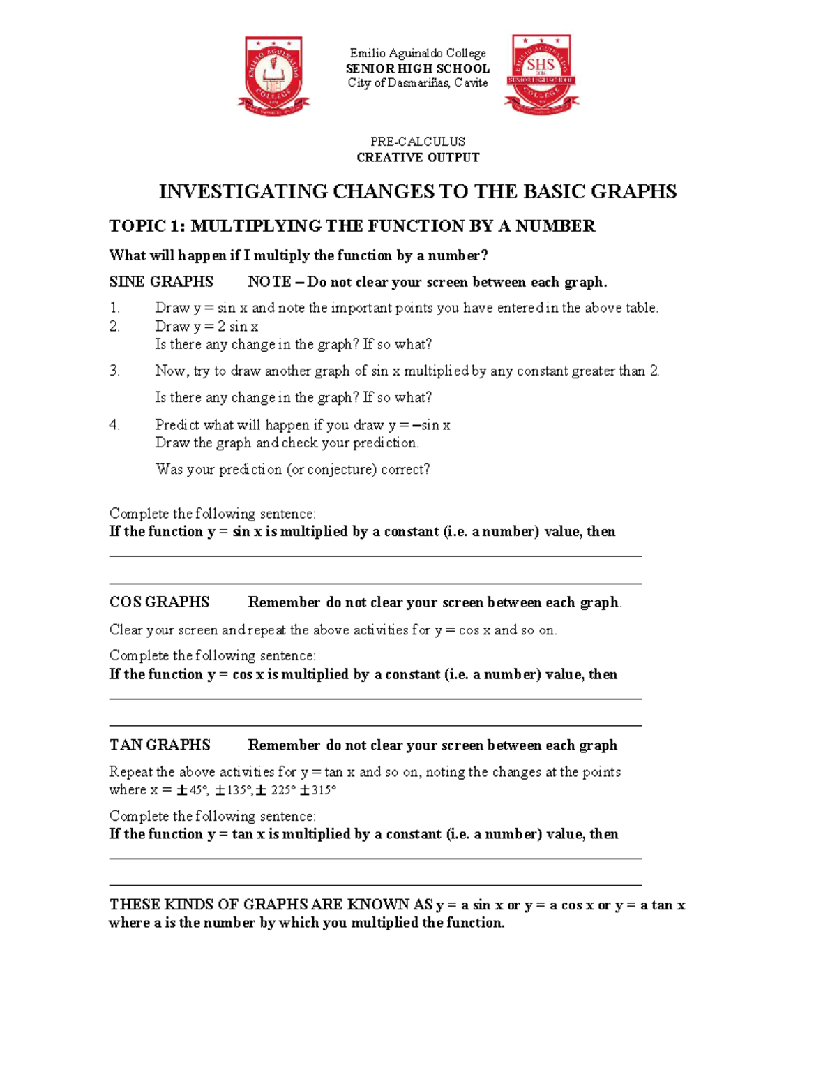 Graph of Circular Functions - SENIOR HIGH SCHOOL City of Dasmariñas ...