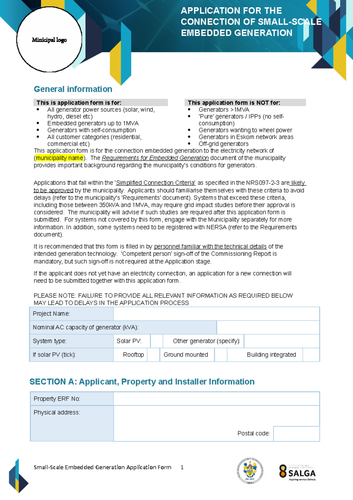 AMEU Salga Standard document SSEG Application Form Feb2023 - General ...