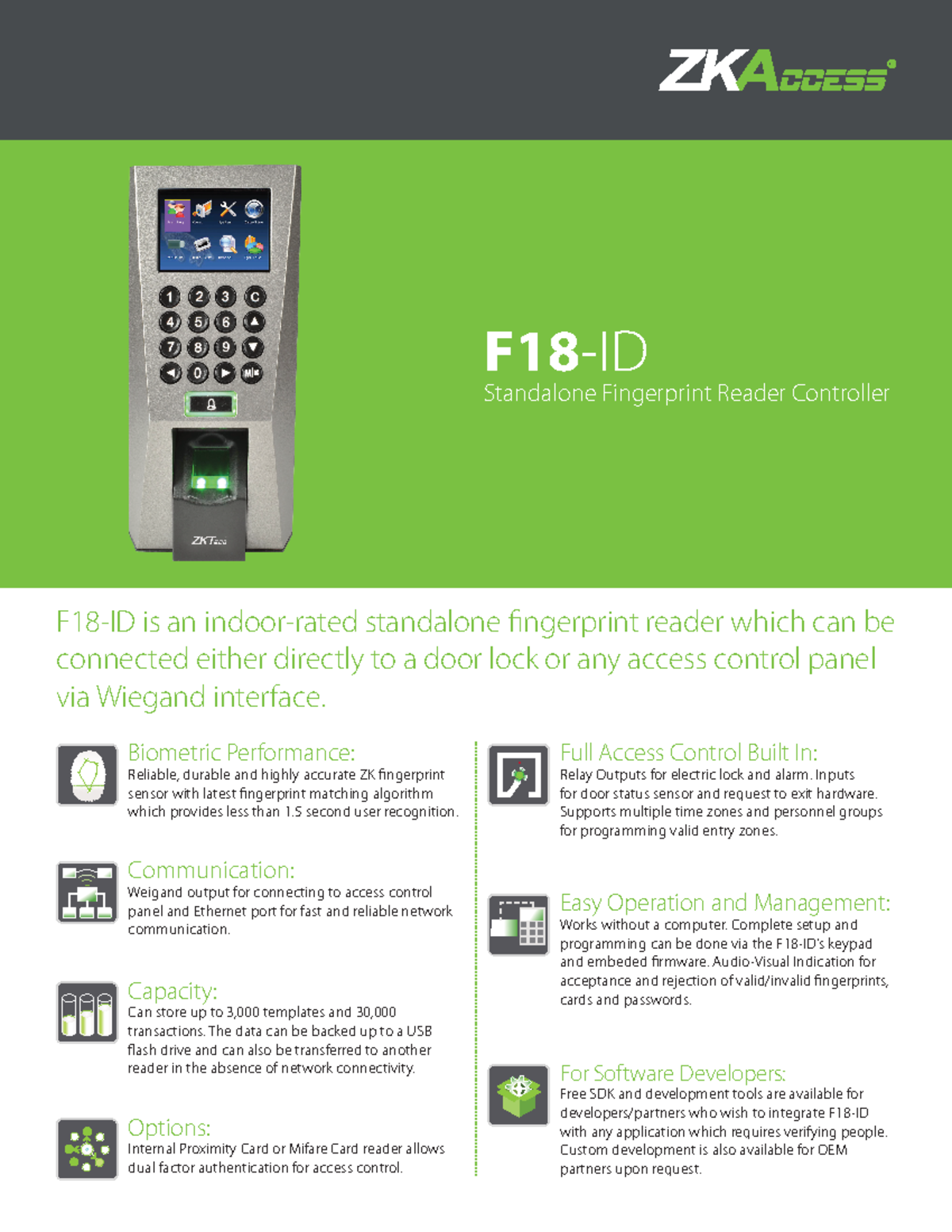 F18-ID - wasaw - F18 -ID Standalone Fingerprint Reader Controller F18 ...