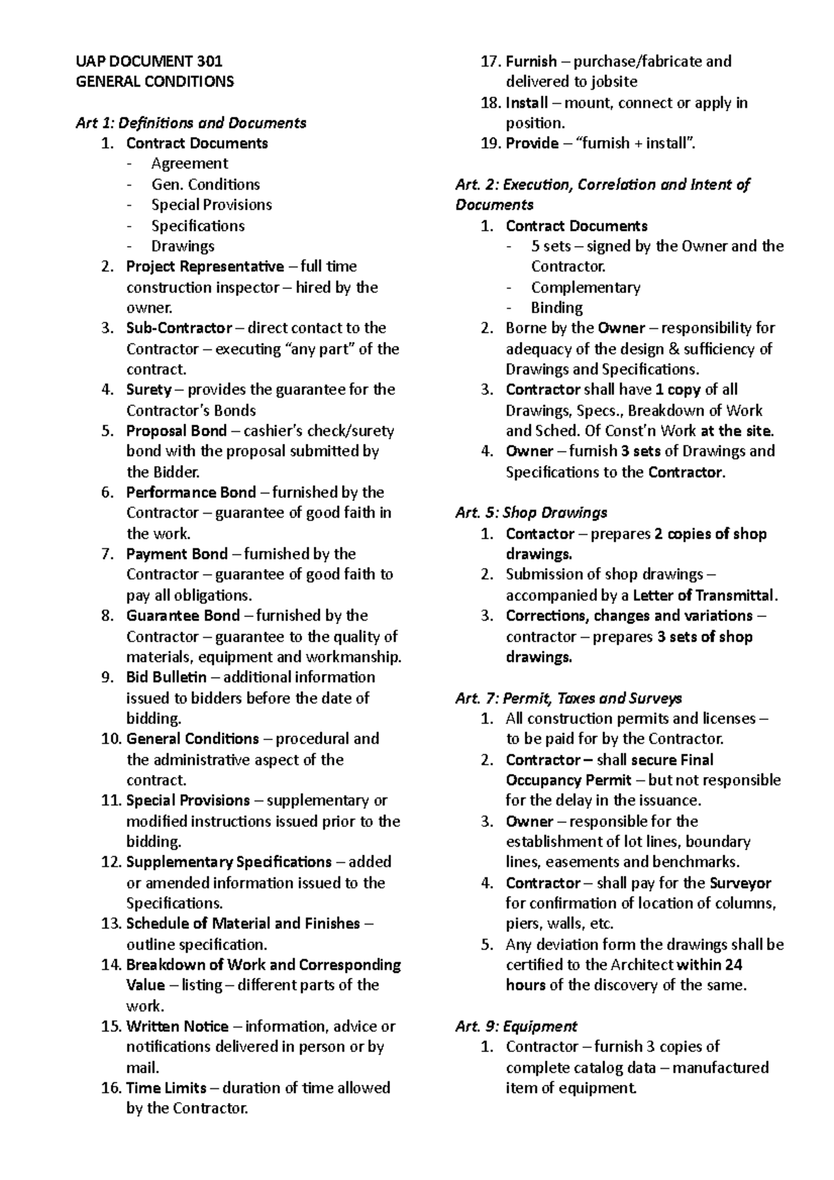 UAP Doc 301 - UAP DOCUMENT 301 GENERAL CONDITIONS Art 1: Definitions ...