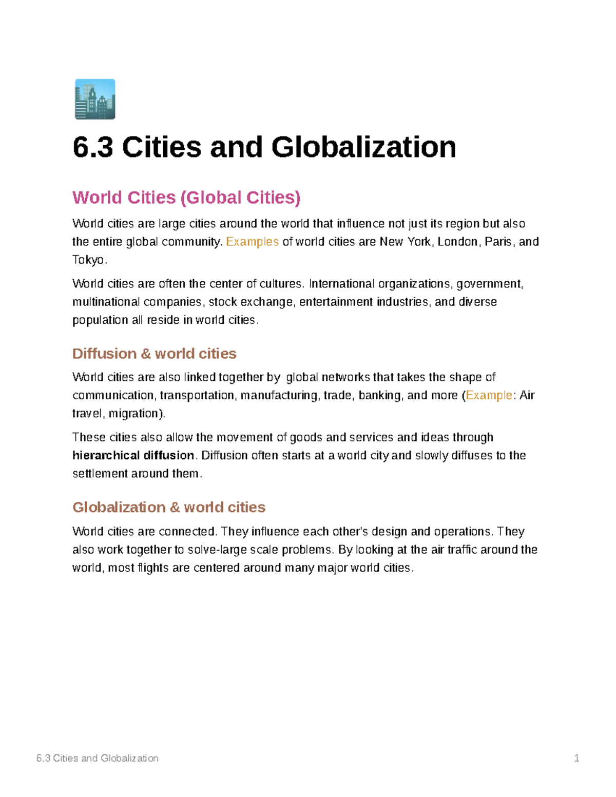 Cities and globalization - Examples of world cities are New York ...