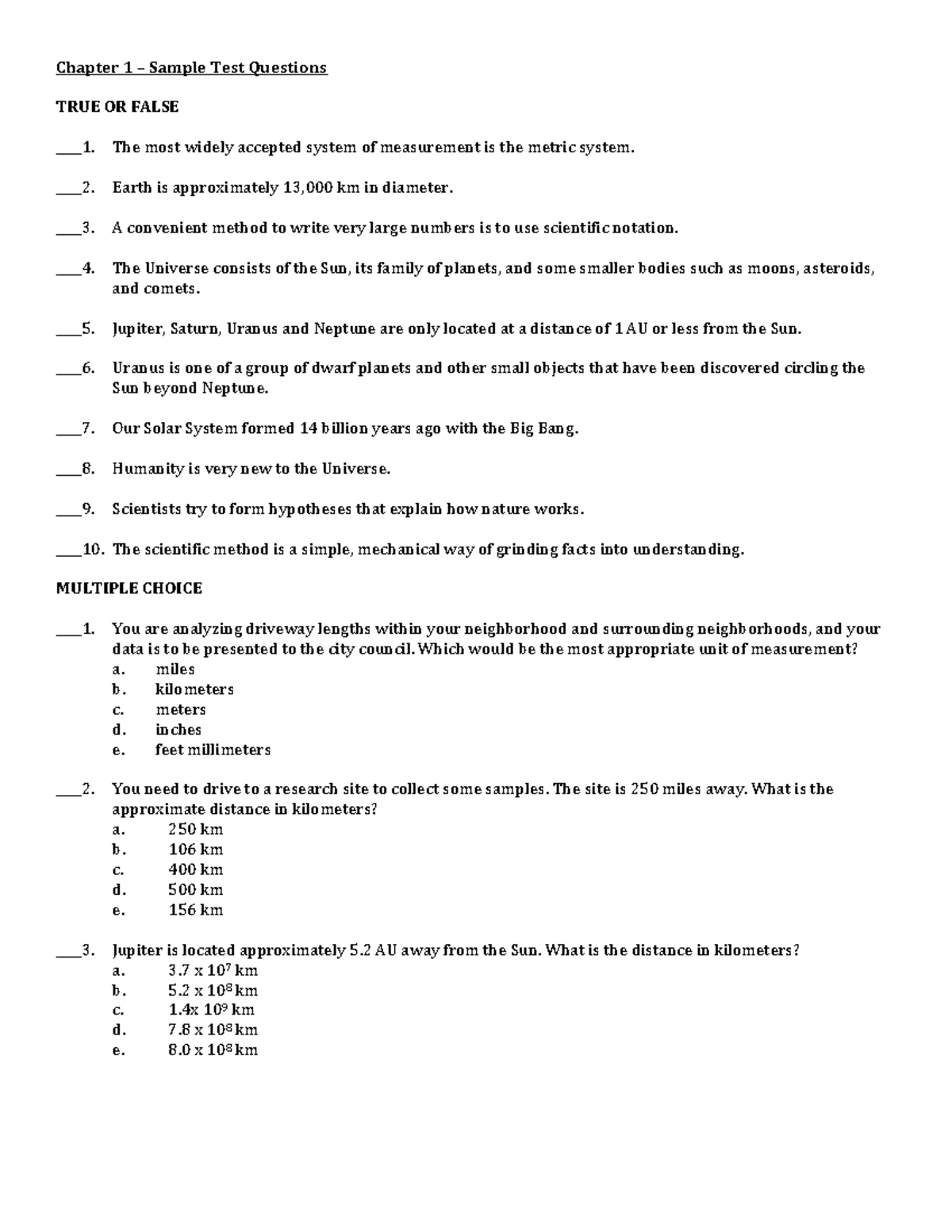 Chapter 1 – Sample Test Questions ...
