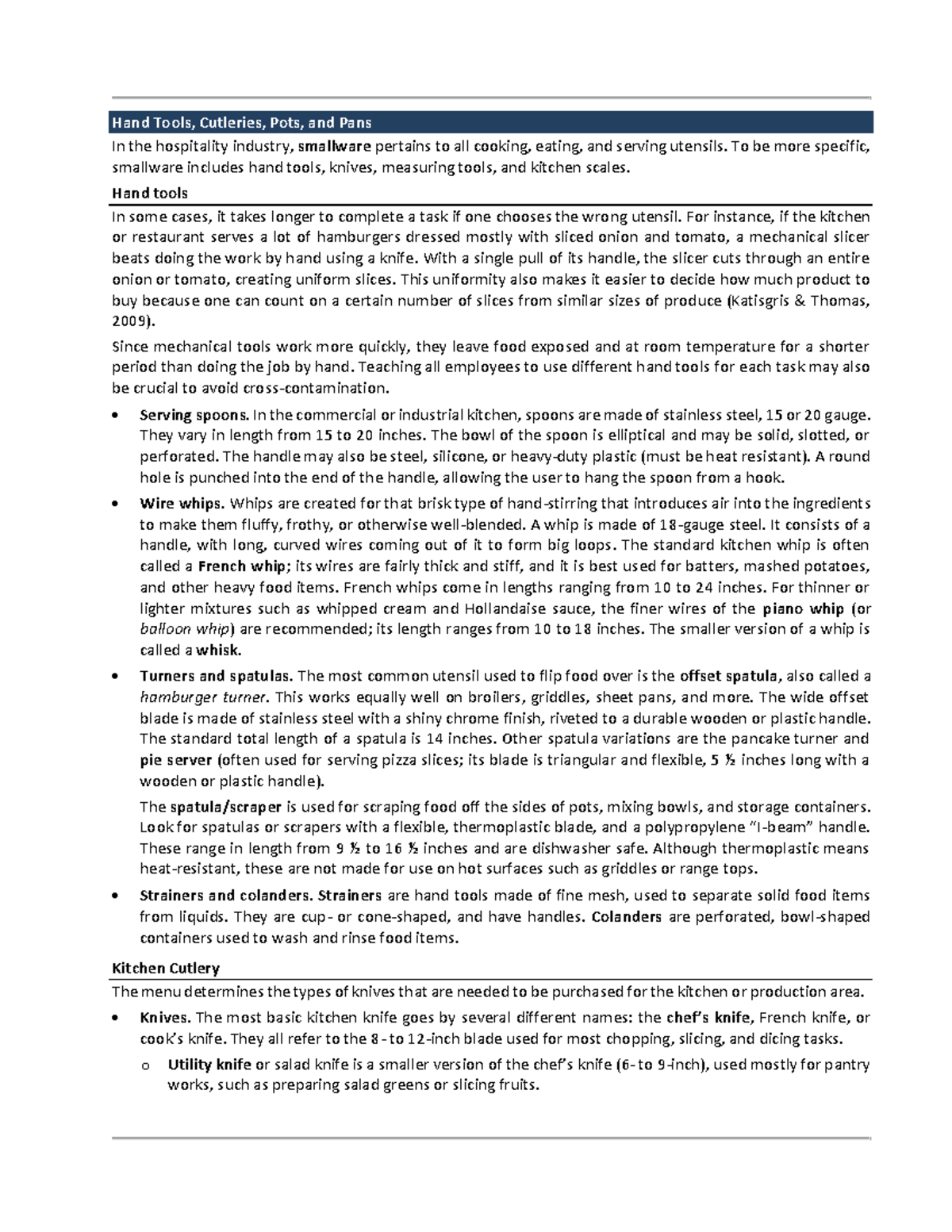 Tools, Tableware, and Supplies - In the hospitality industry, smallware ...