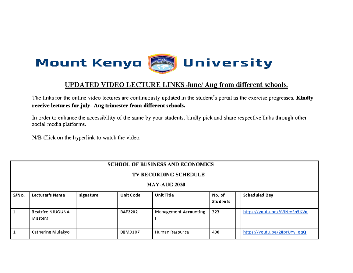 Attachment - MKU course transfer form - UPDATED VIDEO LECTURE LINKS ...