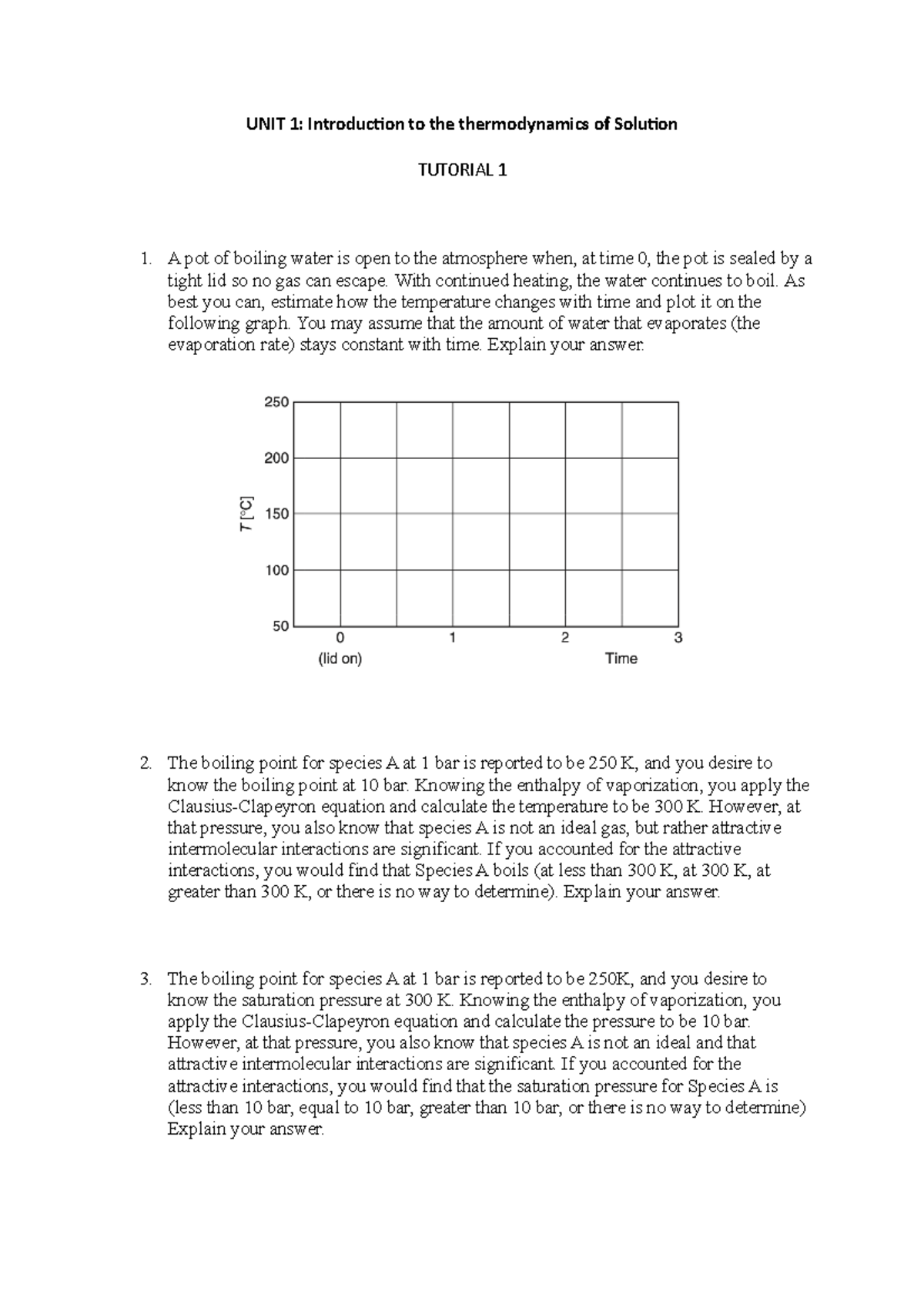 Unit 1 - Tutorial 1 - solutions thermodynamics - UNIT 1: Introduction ...