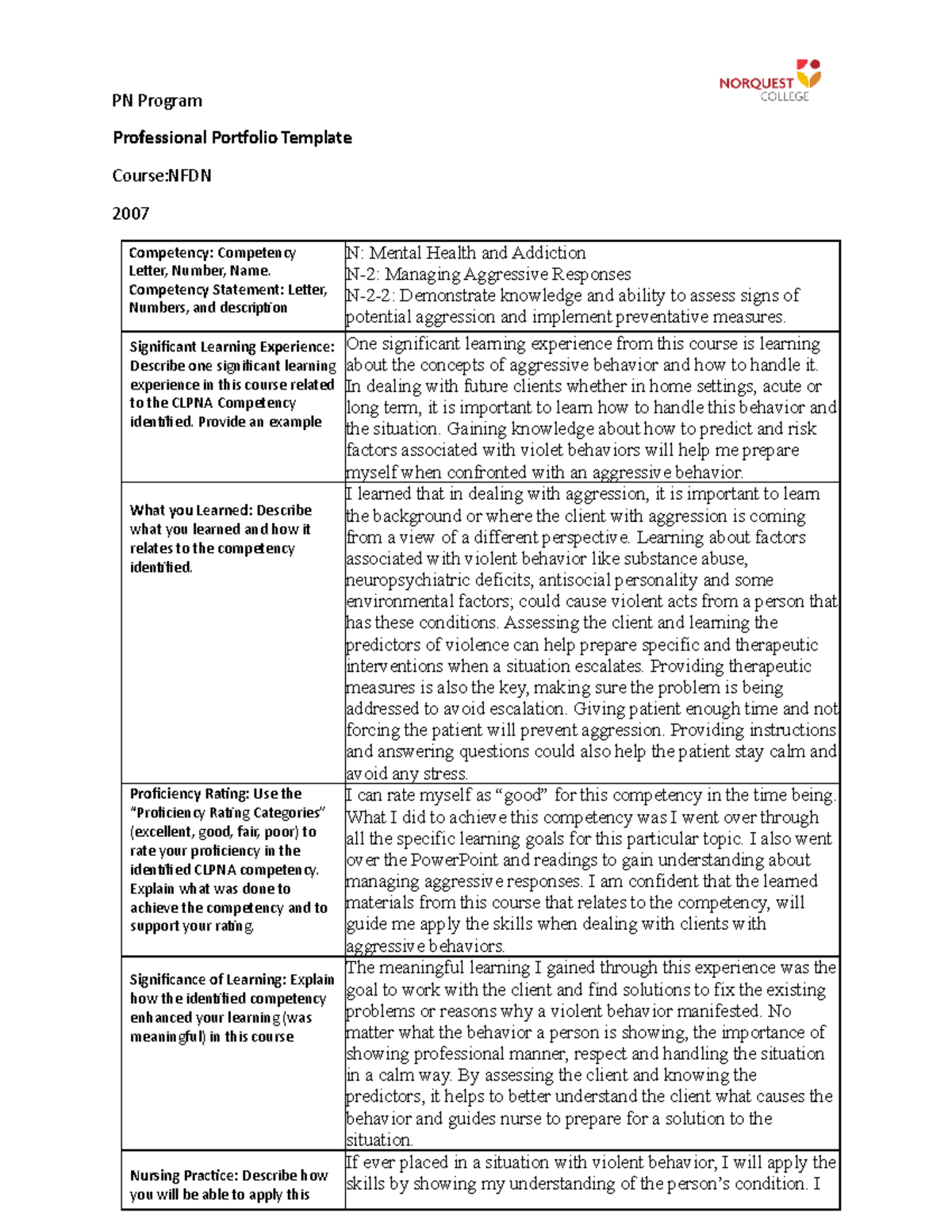 Professional Portfolio NFDN 2007 - PN Program Professional Portfolio ...