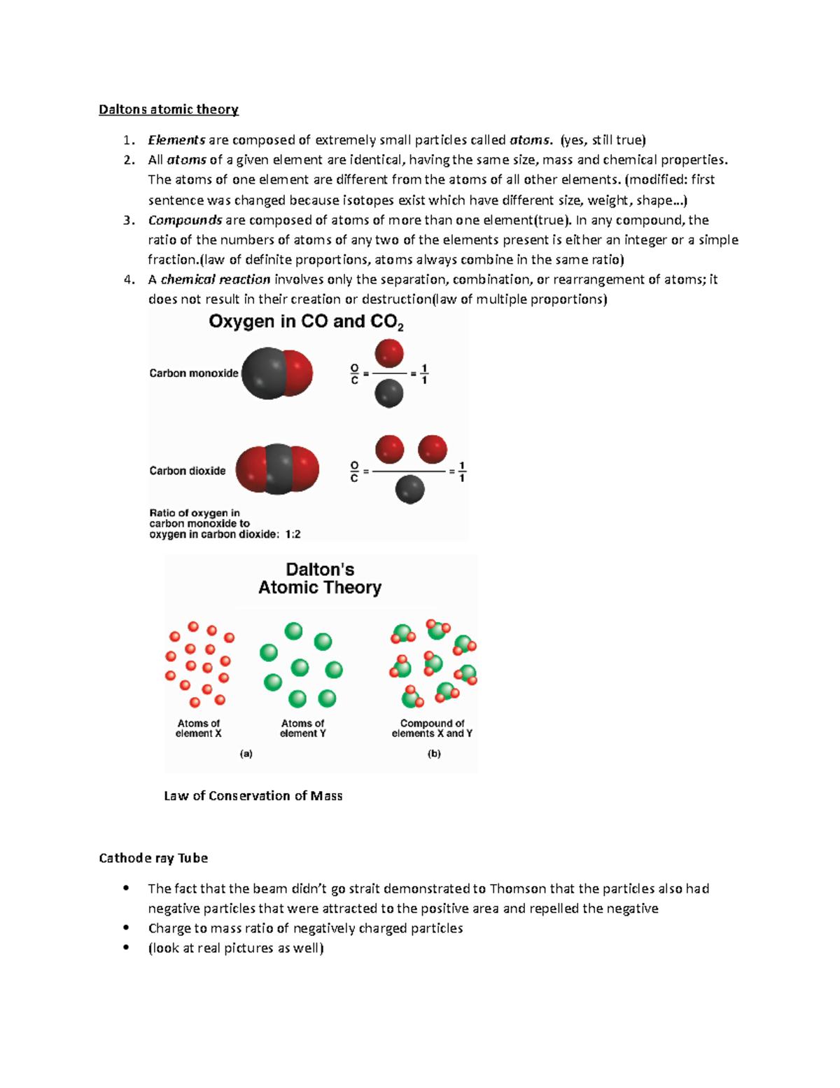 Chem notes (atomic theories) - Daltons atomic theory 1. Elements are ...