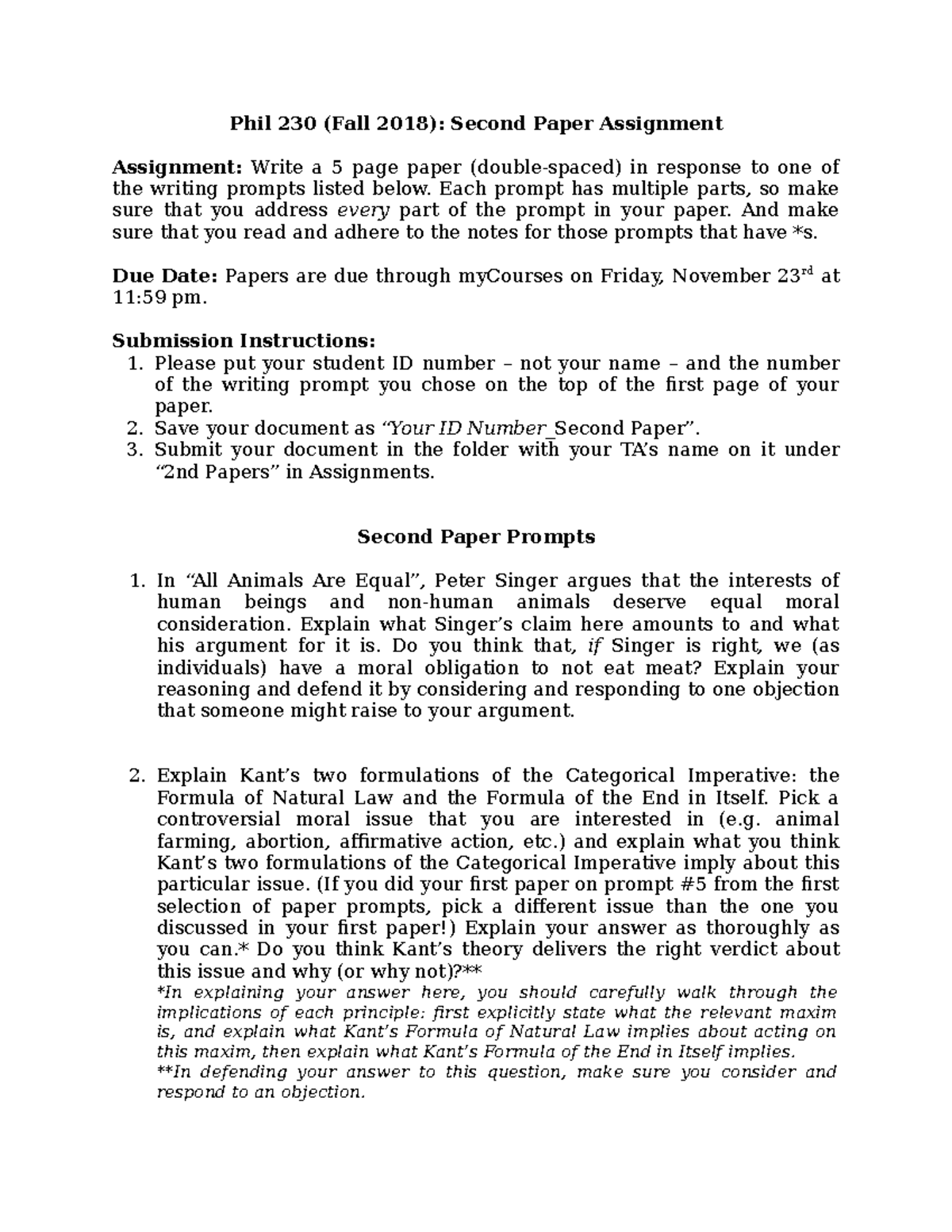 Second Paper Assignment - Phil 230 (Fall 2018): Second Paper Assignment ...