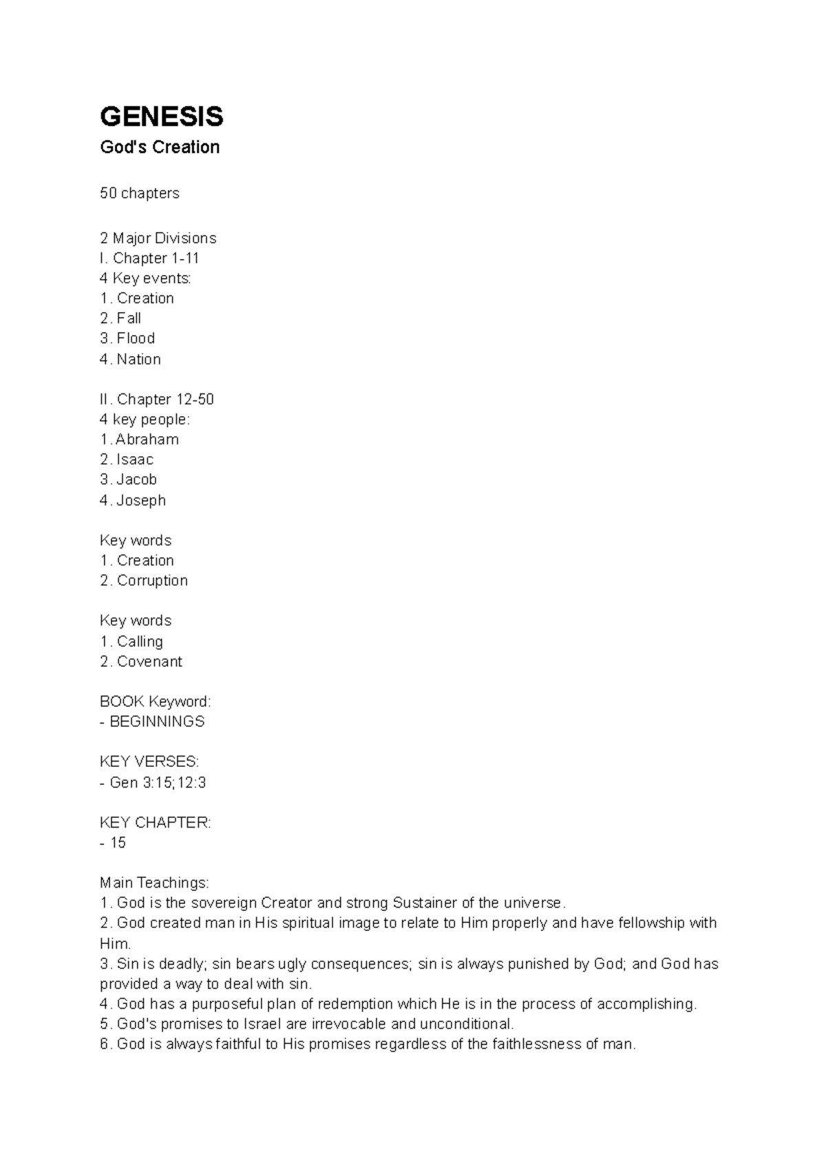Copy of Old Testament Survey Reviewer - GENESIS God's Creation 50 ...
