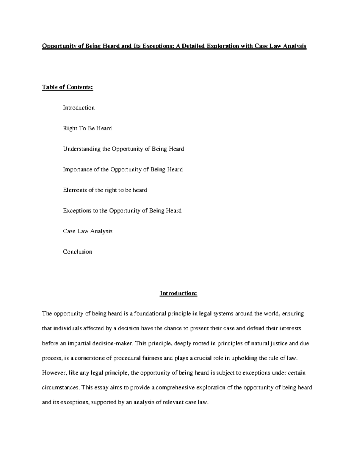 Opportunity of Being Heard and Its Exceptions - This principle, deeply ...