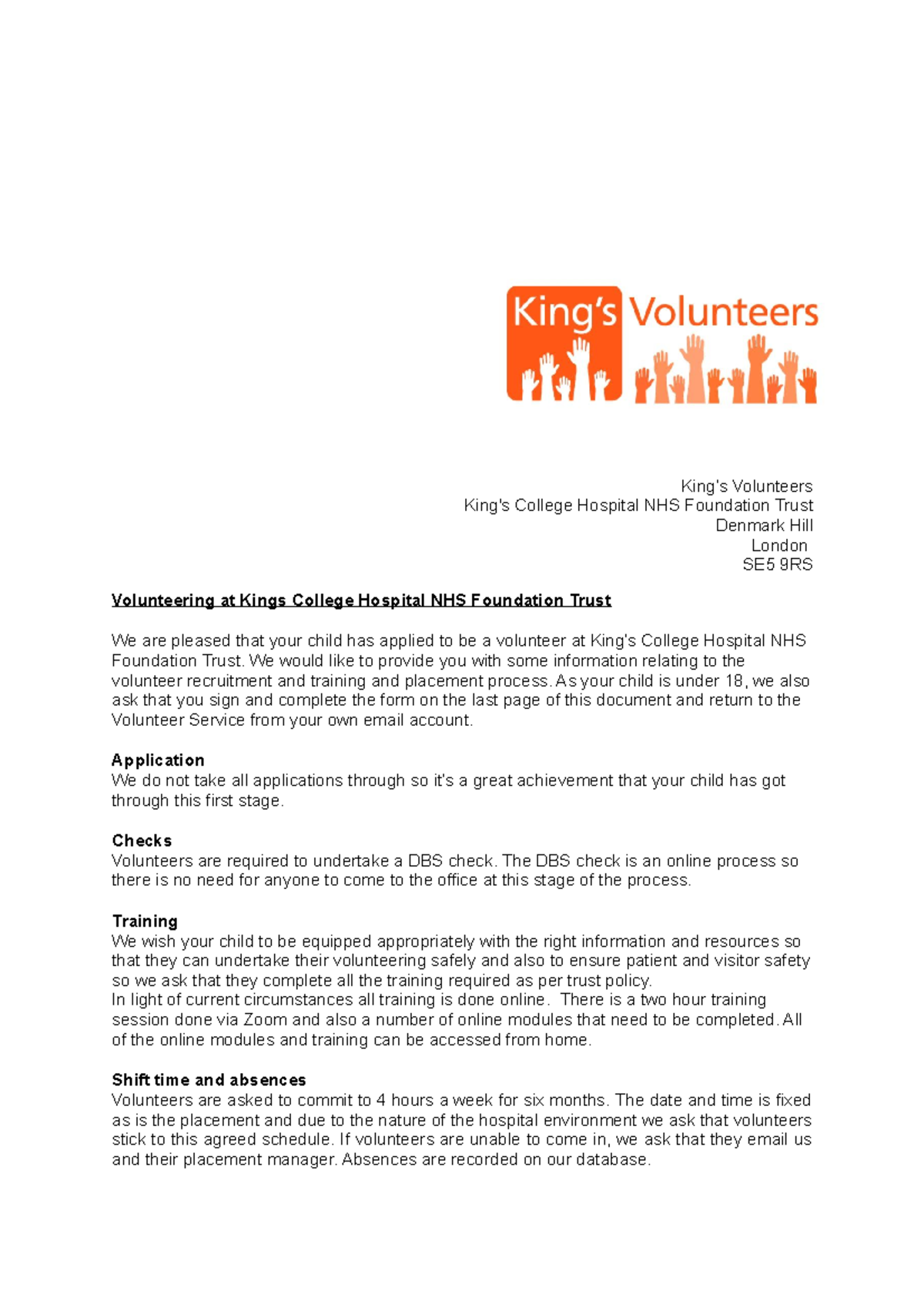 Volunteering - great work - King’s Volunteers King's College Hospital ...