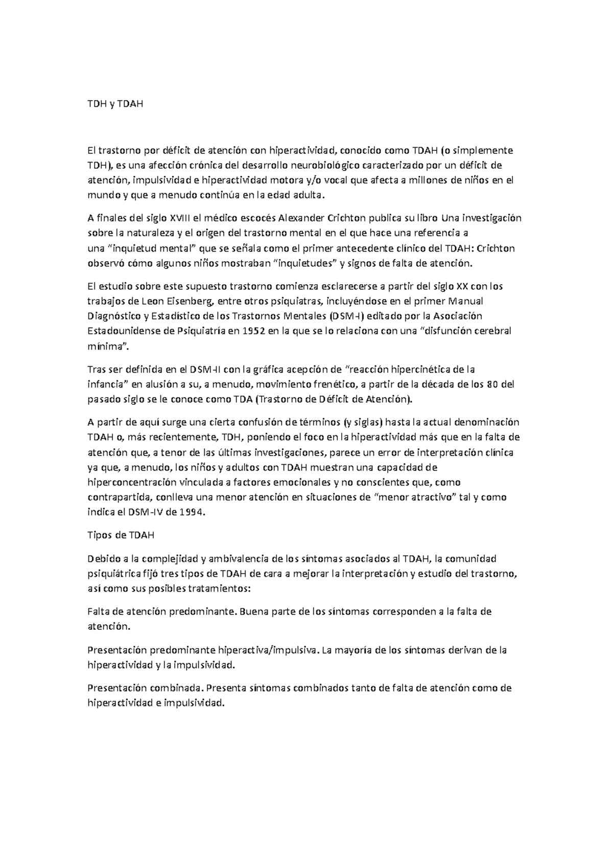 TDH y TDAH - definición de TDH - TDH y TDAH El trastorno por déficit de ...