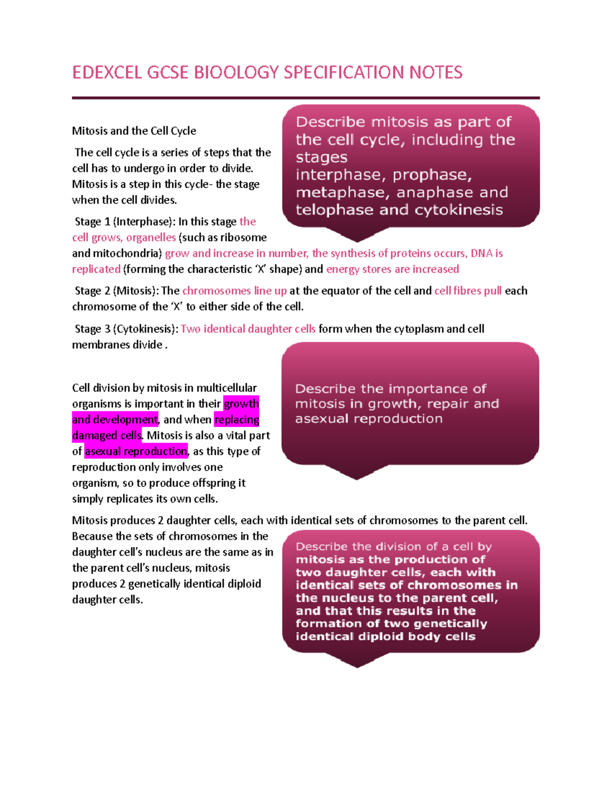 Edexcel GCSE Bioology Specification Notes - EDEXCEL GCSE BIOOLOGY ...