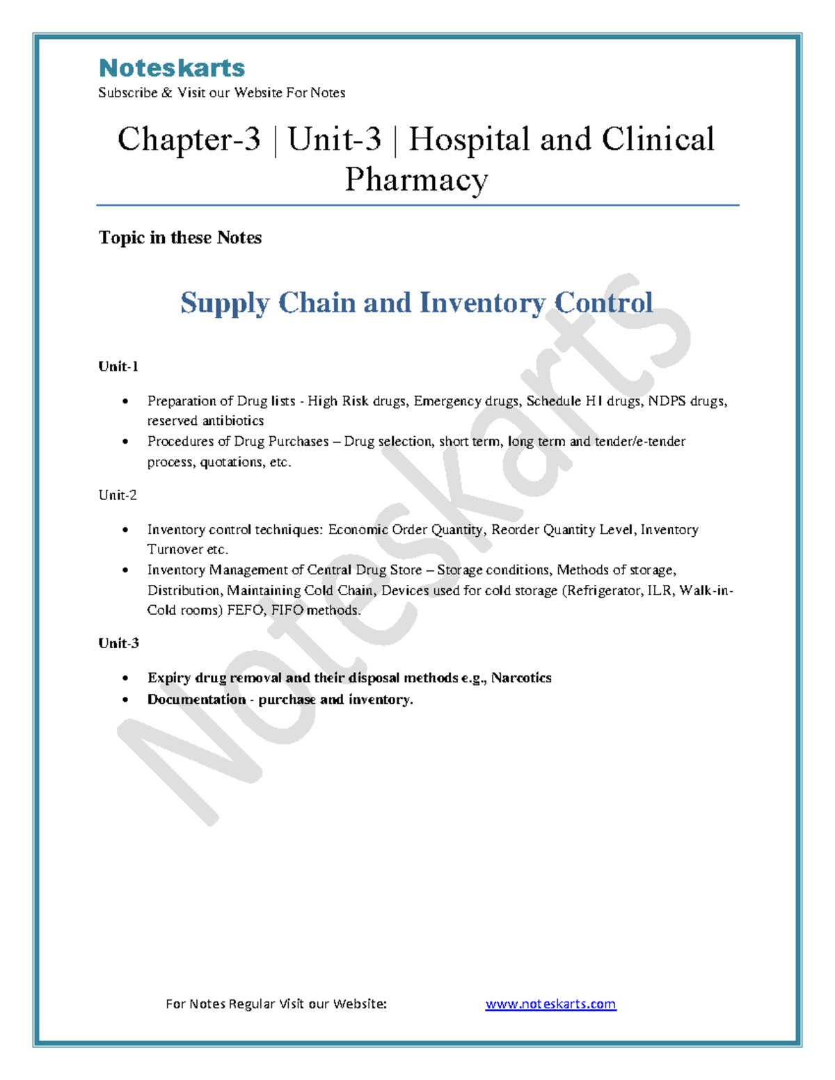 Chapter 3 Unit 3 Hospital and Clinical Pharmacy - Subscribe & Visit our ...