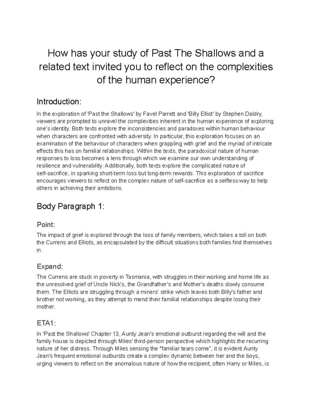 English Multimodal Script - How has your study of Past The Shallows and ...