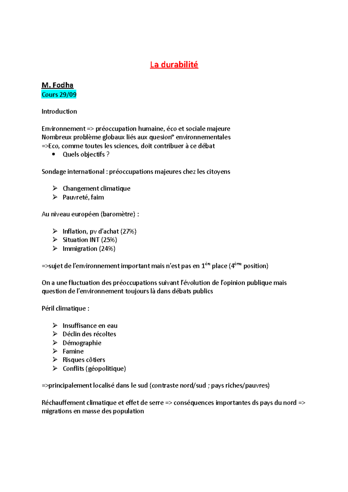 Introduction au developpement durable - La durabilité M. Fodha Cours 29 ...