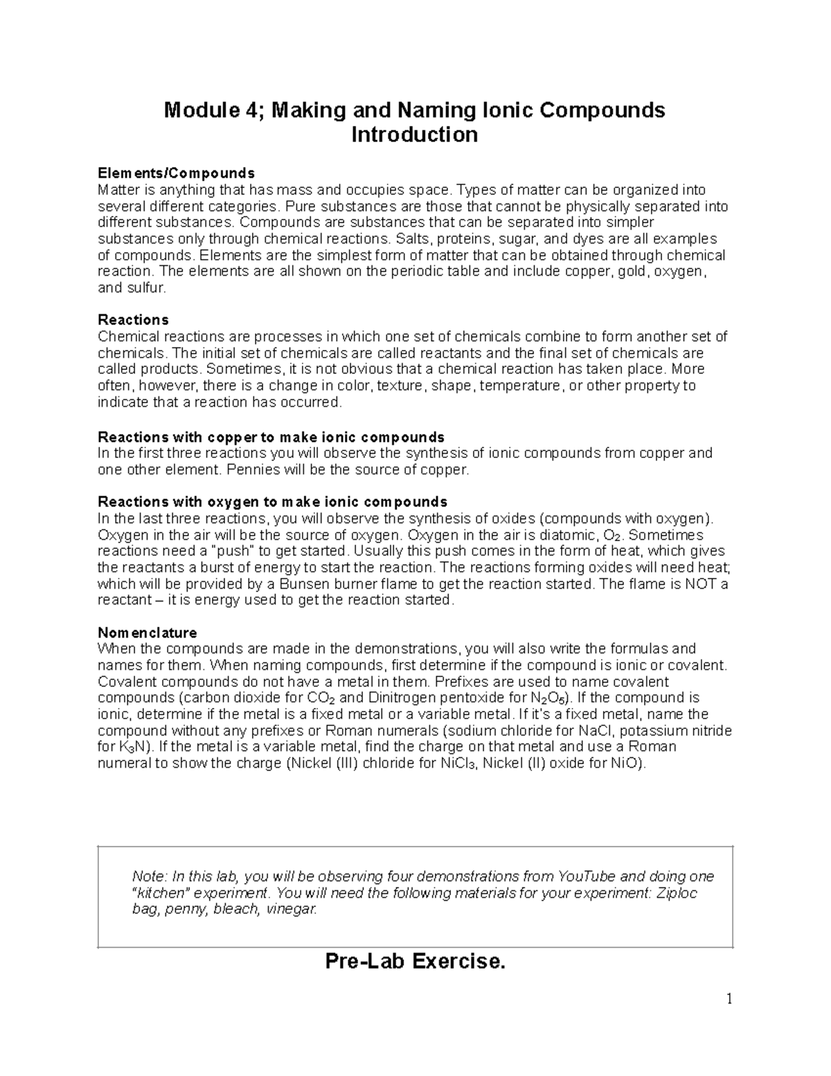 Module 4 Making and Naming Ionic Compounds 2 - Module 4; Making and ...
