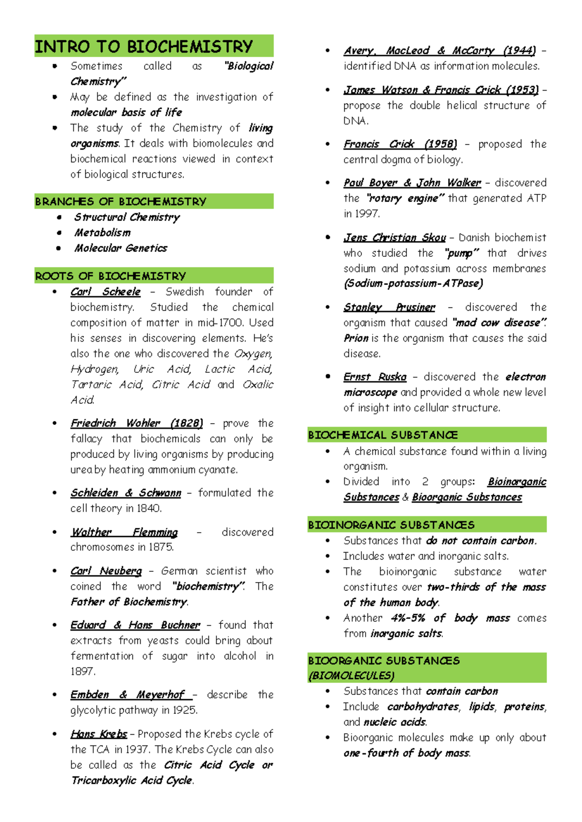 Biochem Prelims - ..... - INTRO TO BIOCHEMISTRY Sometimes called as ...