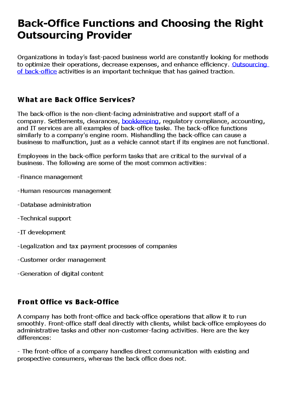 Back Office Functions and Choosing the Right Outsourcing Provider ...