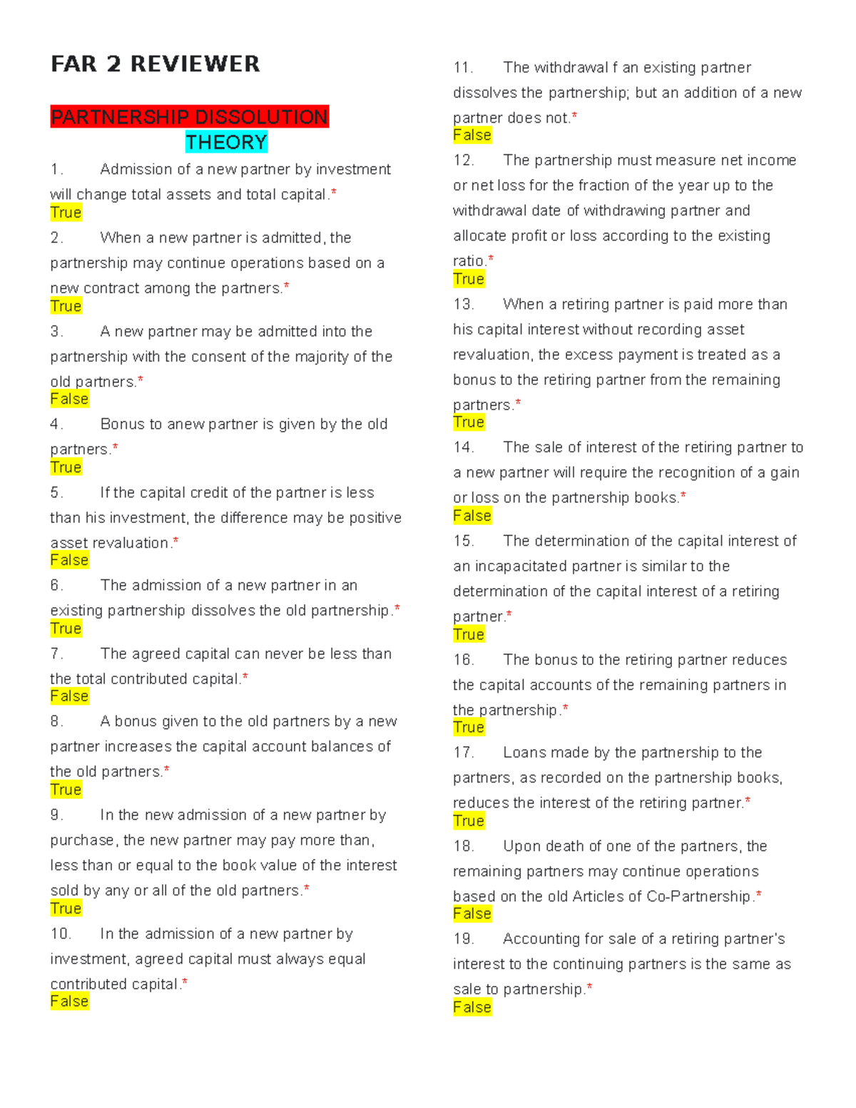 FAR 2 Reviewer - FAR 2 REVIEWER PARTNERSHIP DISSOLUTION THEORY ...