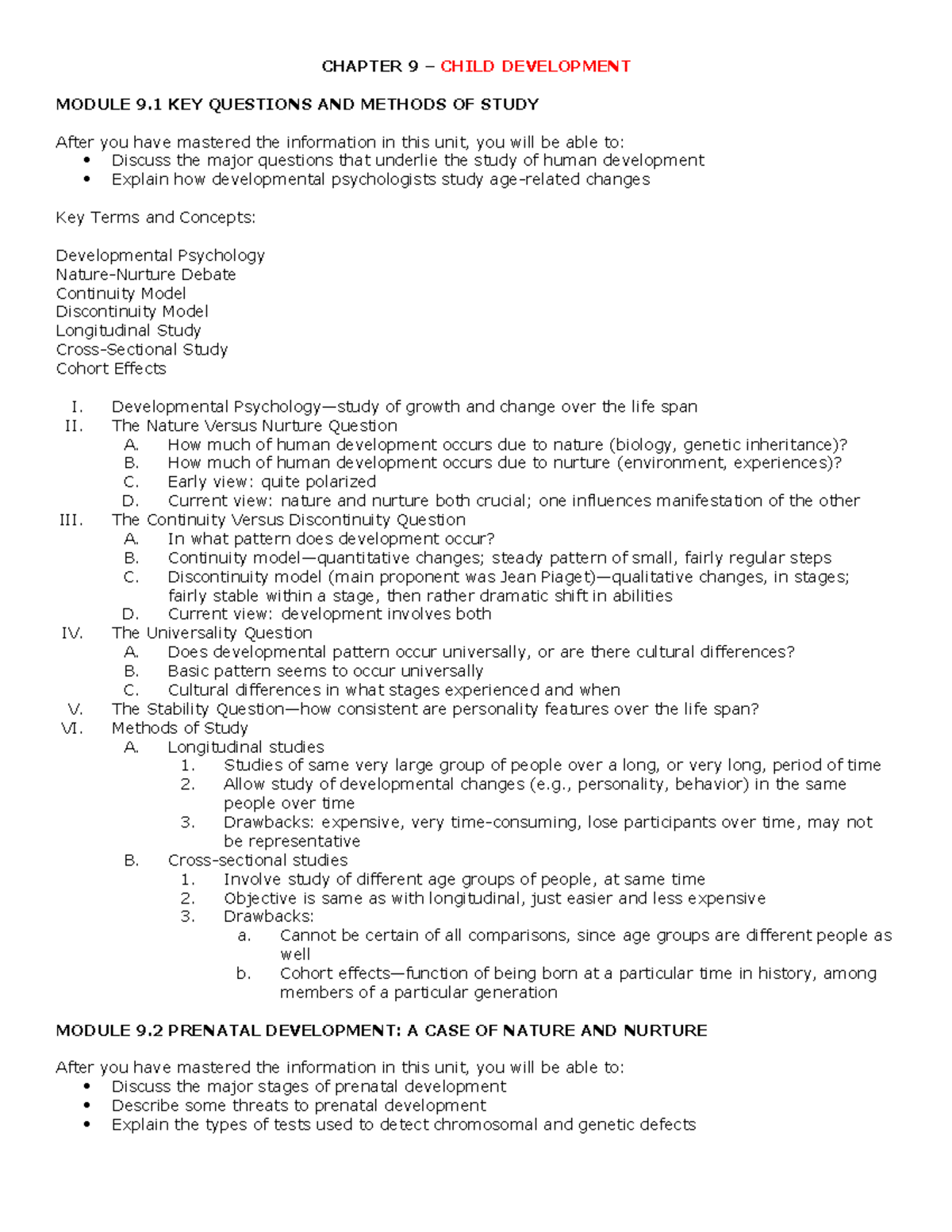 Ch09 Child Development - CHAPTER 9 – CHILD DEVELOPMENT MODULE 9 KEY ...