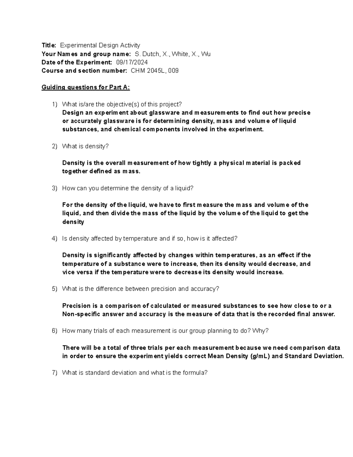 Experimental Design Activity Chem Bulls - Title: Experimental Design ...