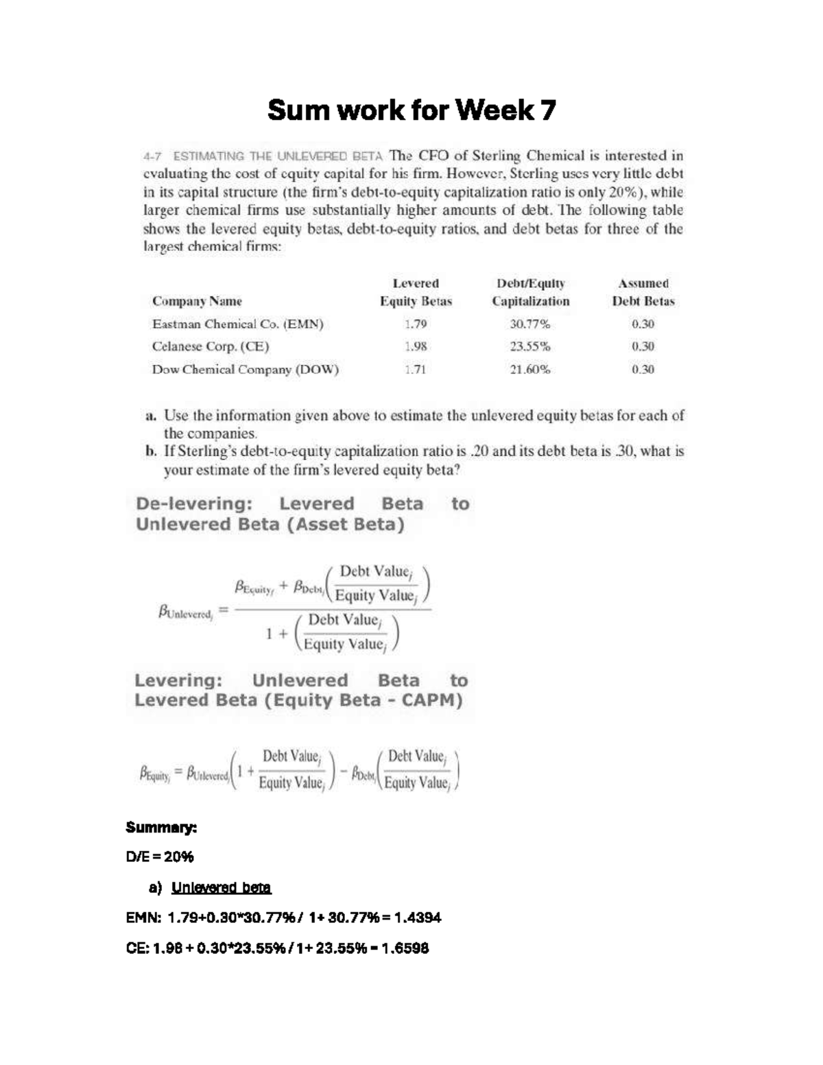 Tut 7 Sun of work - Summary and notes of work - Sum work for Week 7 ...