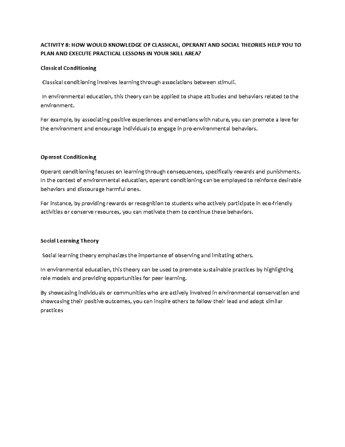 Activity 8 - NOTES - ACTIVITY 8: HOW WOULD KNOWLEDGE OF CLASSICAL ...