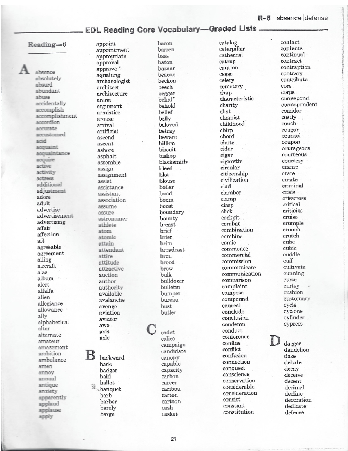 EDL Reading Core Vocabulary Grade-Level Lists - Studocu