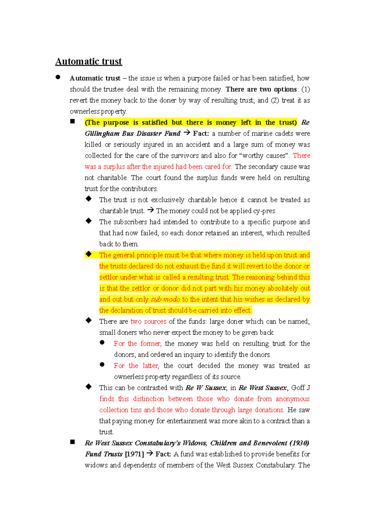 Automatic trust - There are two options : (1) revert the money back to ...