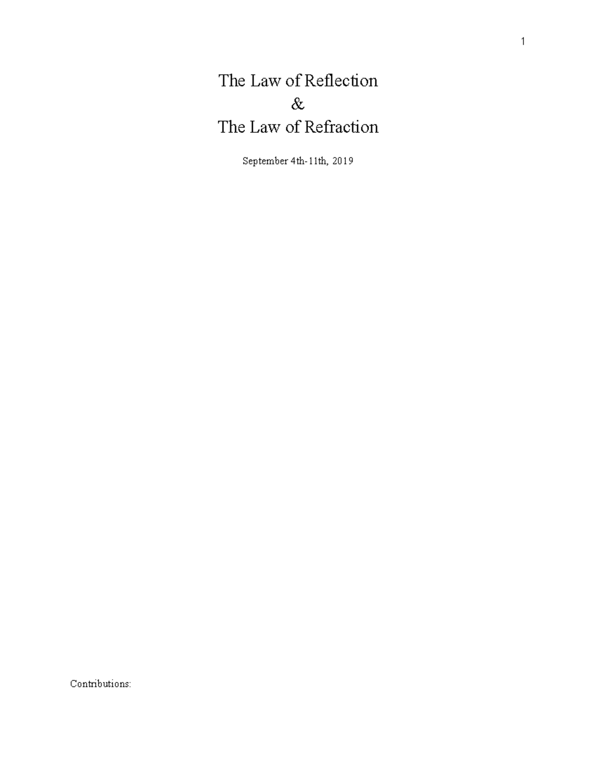 Optics Lab Report Reflection Refraction Phys 325 Central