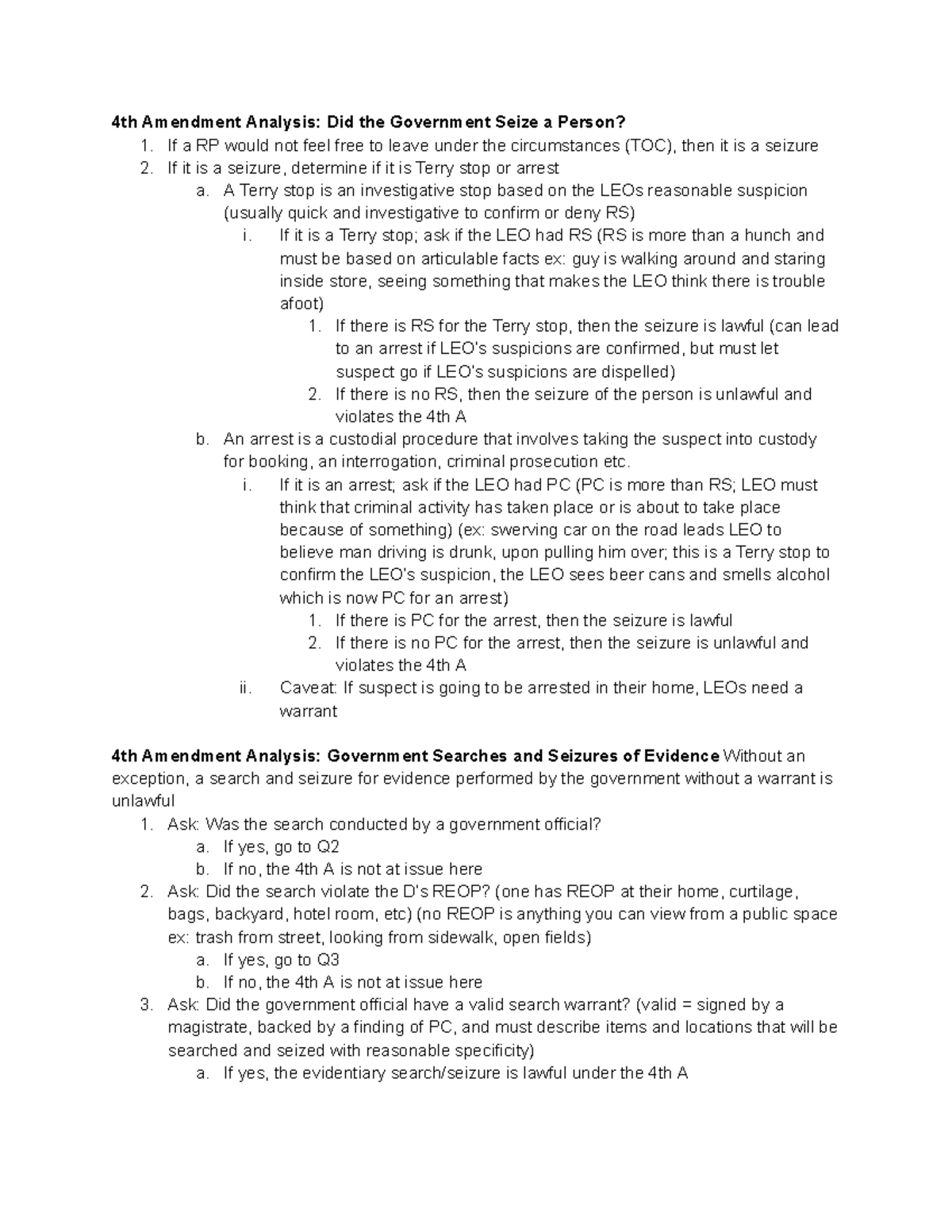 Crim Pro Final Outline - 4th Amendment Analysis: Did the Government ...