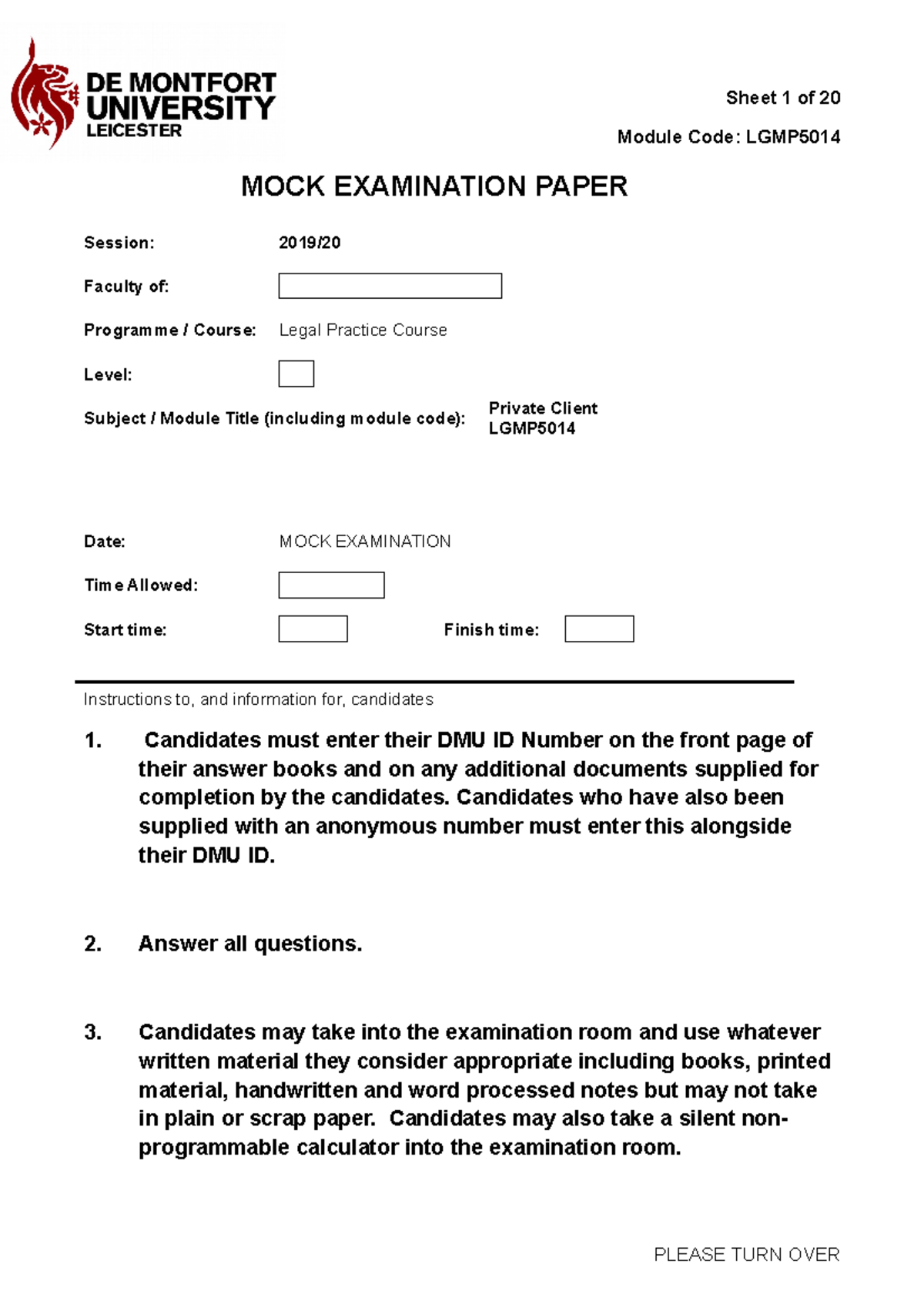 Mock Exam Paper - Private Client - Module Code: LGMP MOCK EXAMINATION ...
