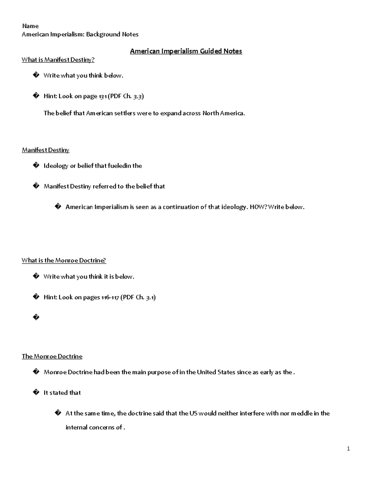 - 1a. Imperialism Background Guided Notes - Name American Imperialism ...