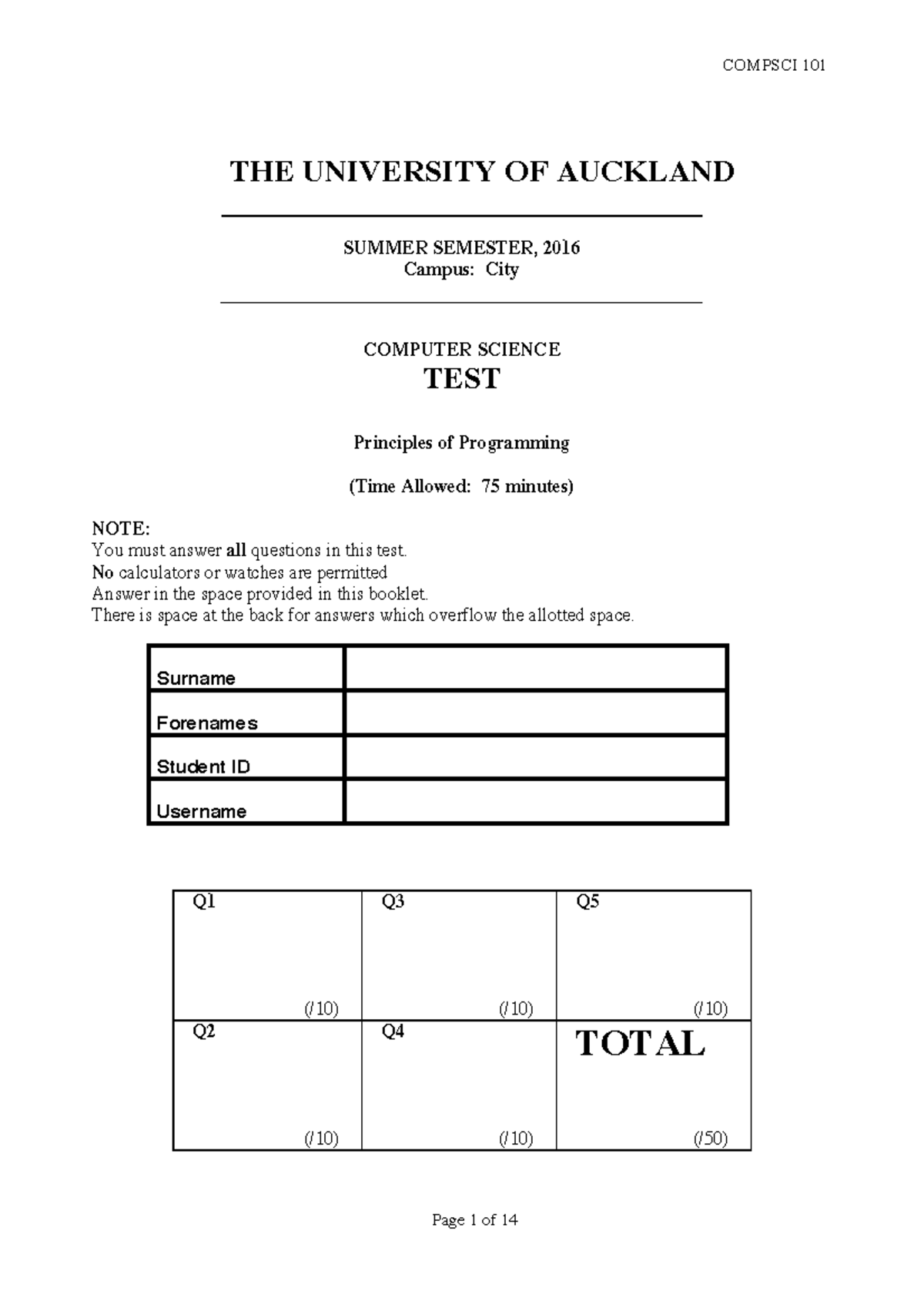 Exam Summer 2016, questions - COMPSCI 101 THE UNIVERSITY OF AUCKLAND ...