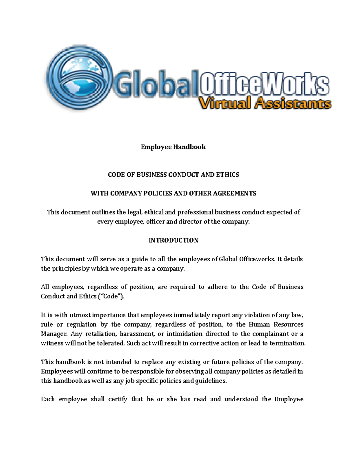 Employee Handbook - Employee Handbook CODE OF BUSINESS CONDUCT AND ...