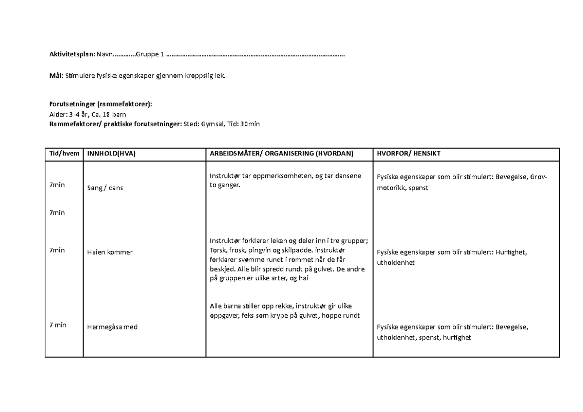 Aktivitetsplan-2 for barn i sal i 2022. - Aktivitetsplan: Navn ...