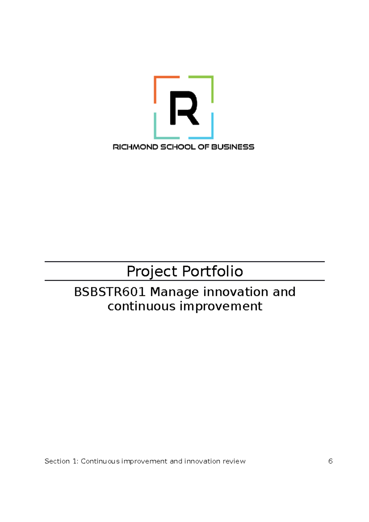 Bsbstr 601 Project Portfolio - Project Portfolio BSBSTR601 Manage ...