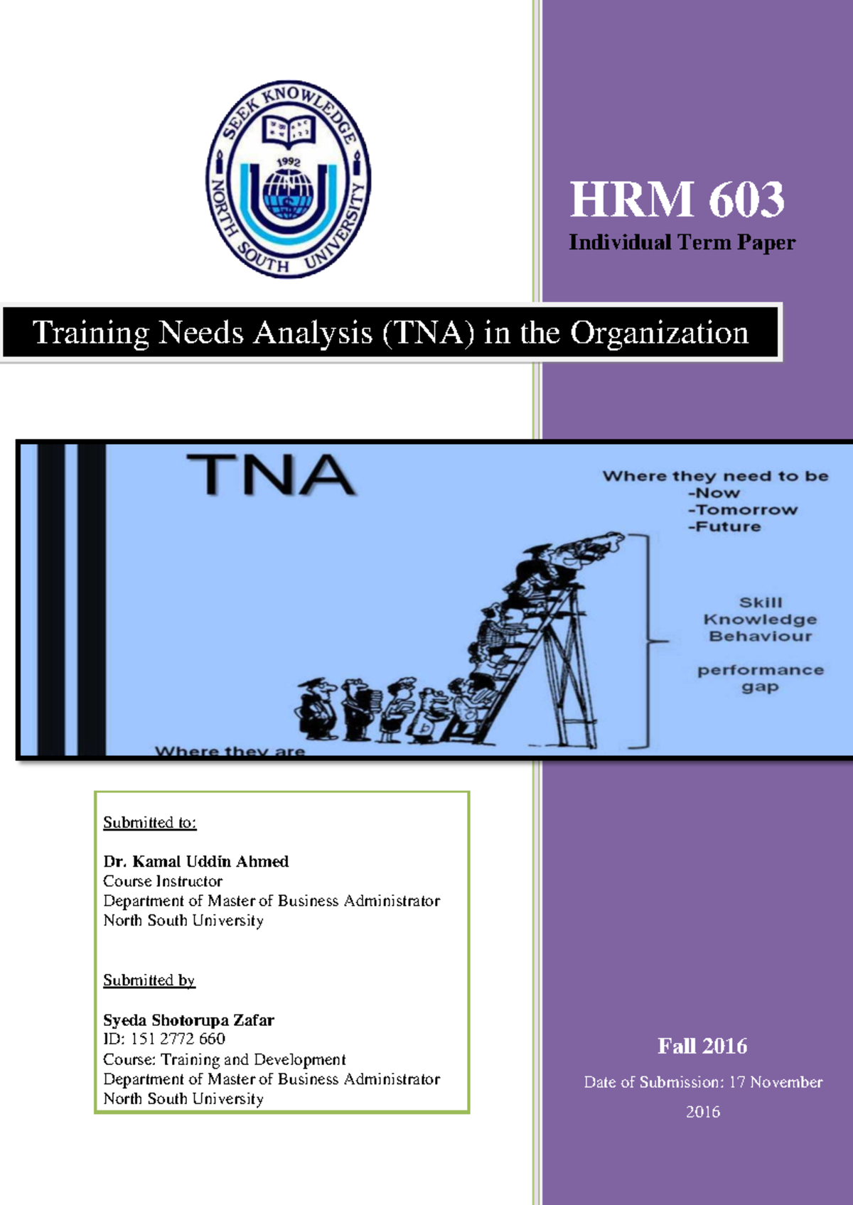 Training Needs Analysis TNA in the Organ - Submitted to: Dr. Kamal ...