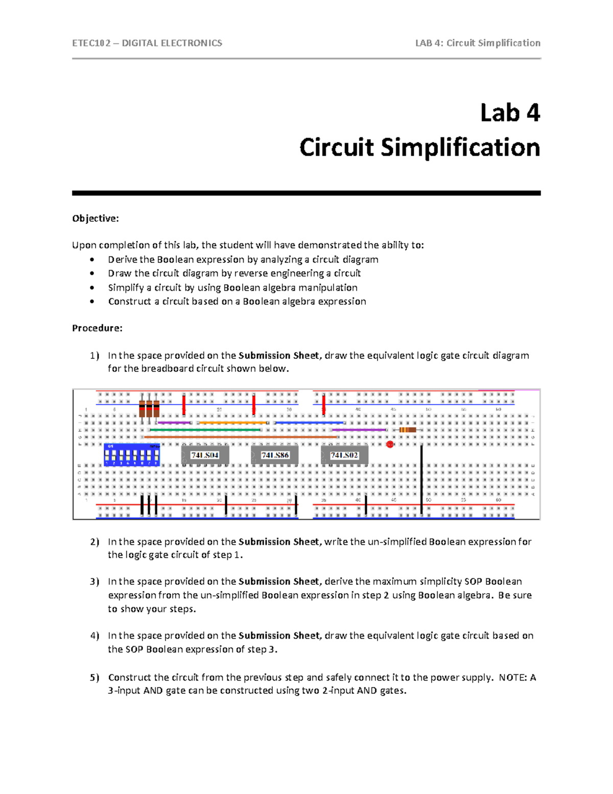 Lab 4 - Circuit Simplification - Lab 4 Circuit Simplification Objective: Upon completion of this ...