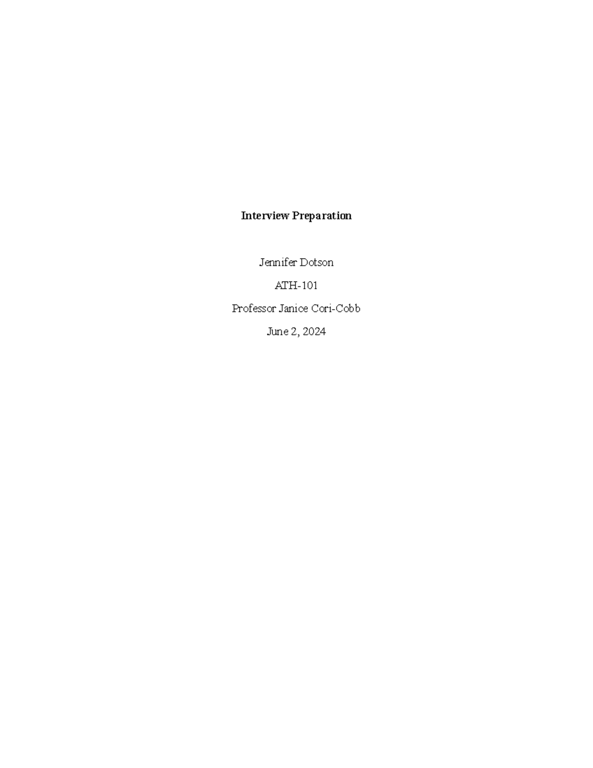 ATH-101 MOD 4 Interview Preparation - Interview Preparation Jennifer ...