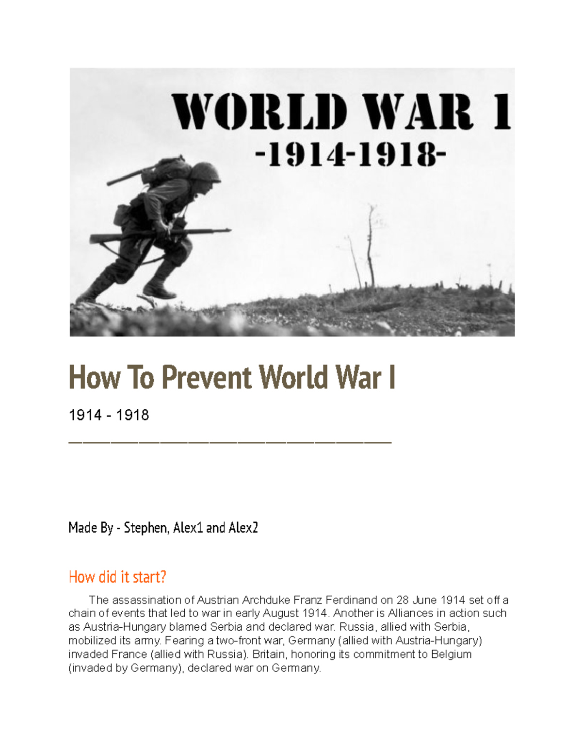 World War 1 Project - history - How To Prevent World War I 1914 - 1918 ...