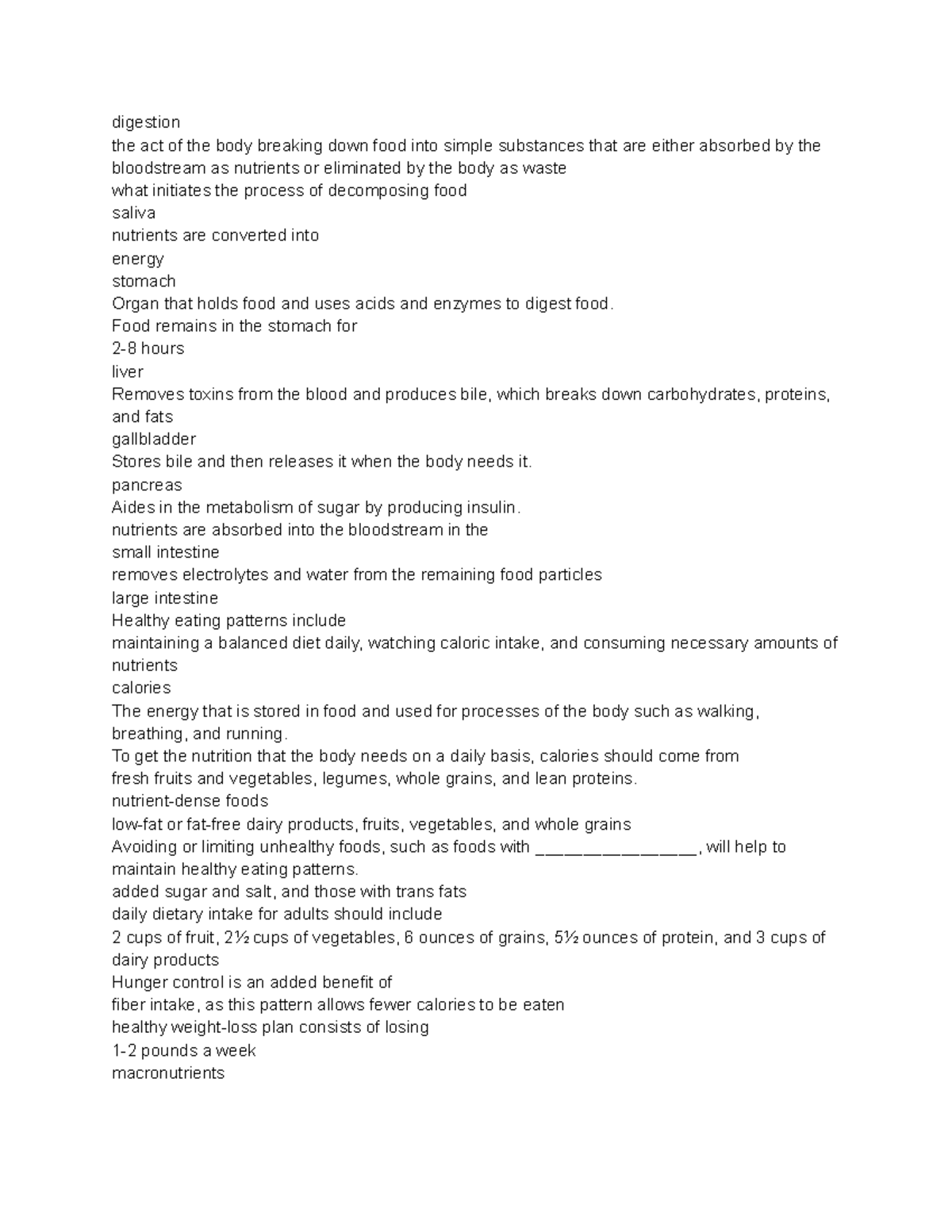 Digestion - Summary Fundamental Nursing I - digestion the act of the ...
