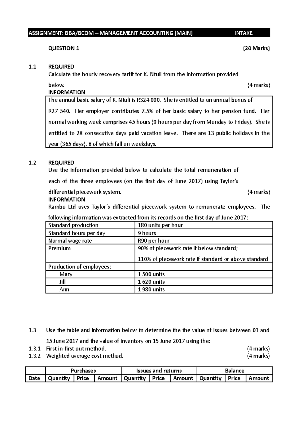 Management Accounting Main Assignment - ASSIGNMENT: BBA/BCOM ...