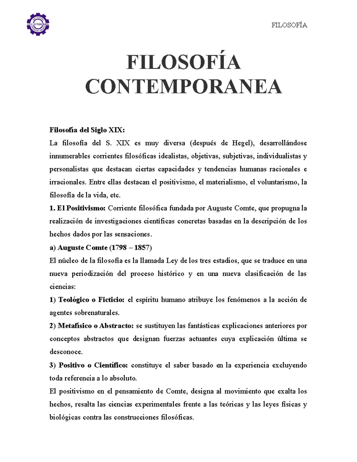 Filosofía contemporánea - Filosofía del Siglo XIX: La filosofía del S ...